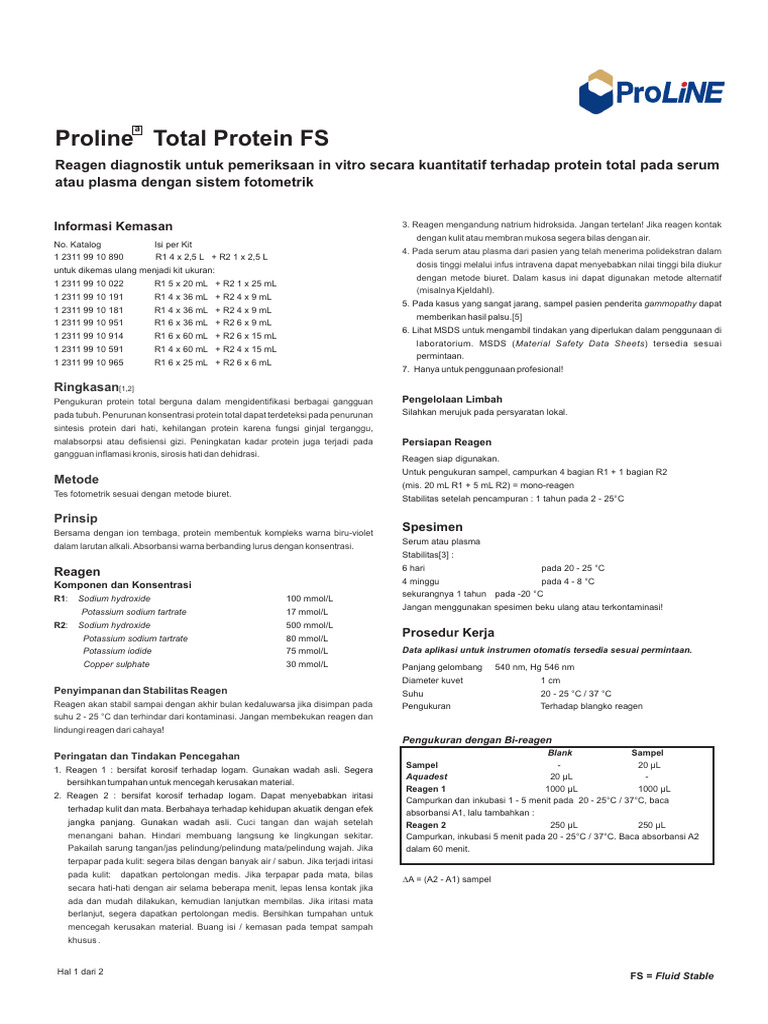 Package Insert Total Protein FS Ed. 09 | PDF