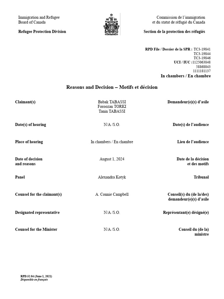 2024-08-01 LT FR RPD REASONS For Decision | PDF