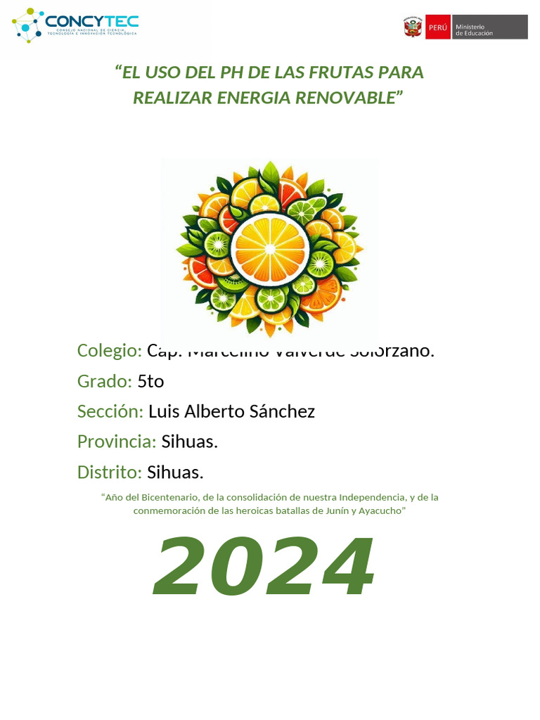 PROMOVIENDO EL USO DEL PH DE LAS FRUTAS PARA REALIZAR ENERGIA RENOVABLE ...