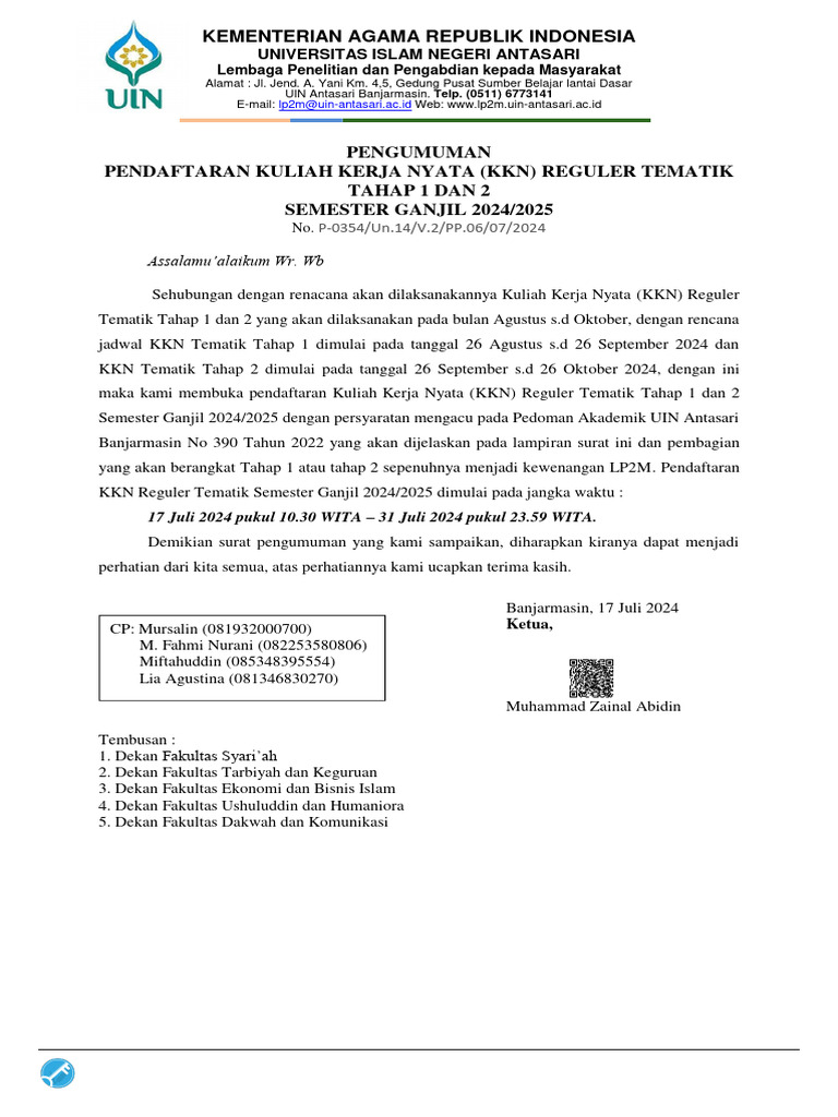 TTE Pengumuman Pendaftaran KKN Ganjil 2024 2025 | PDF