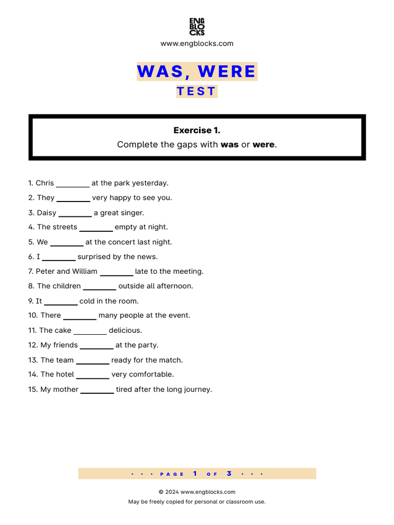 was-were-test-worksheet | PDF