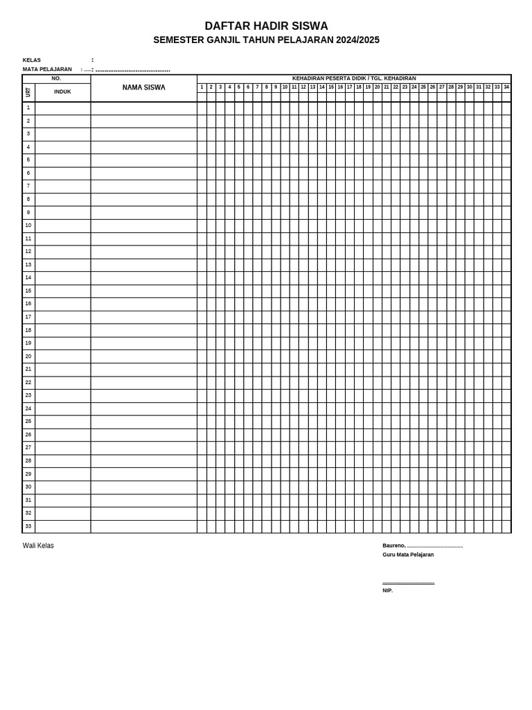 Daftar Hadir & Nilai Ganjil 2024-2025 | PDF