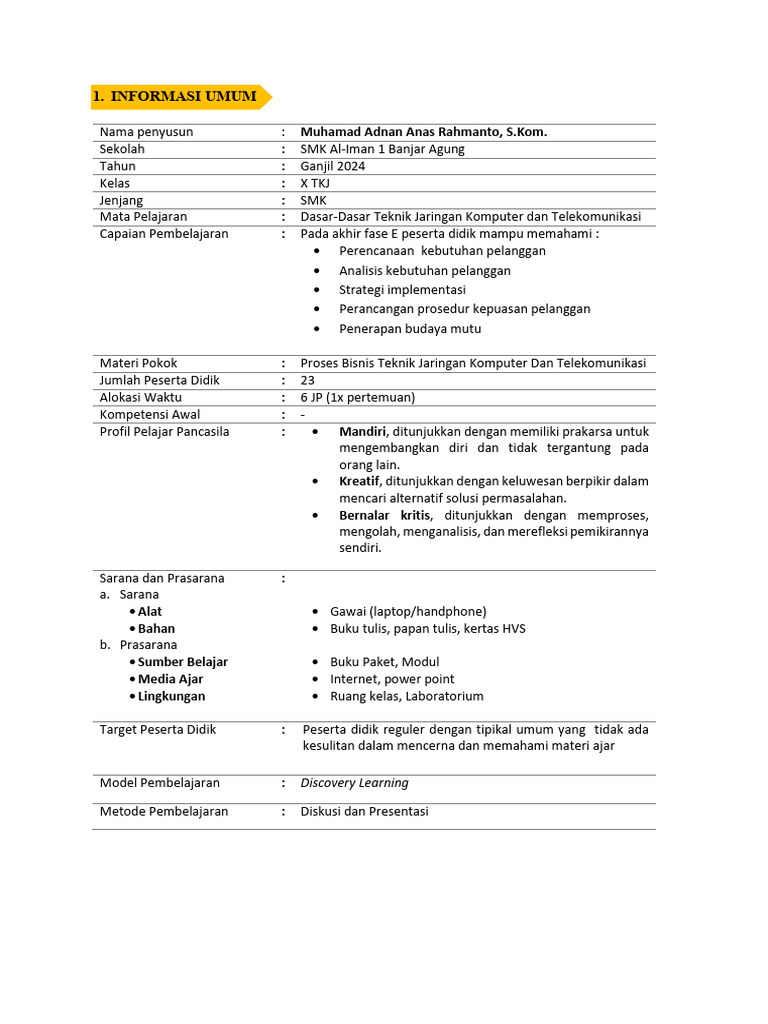 Modul Ajar Fase E X TKJ | PDF Modul Ajar Fase E X TKJ | PDF