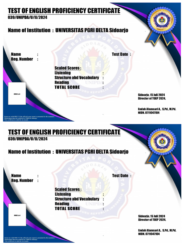Sertif TOEP 1 Lembar | PDF