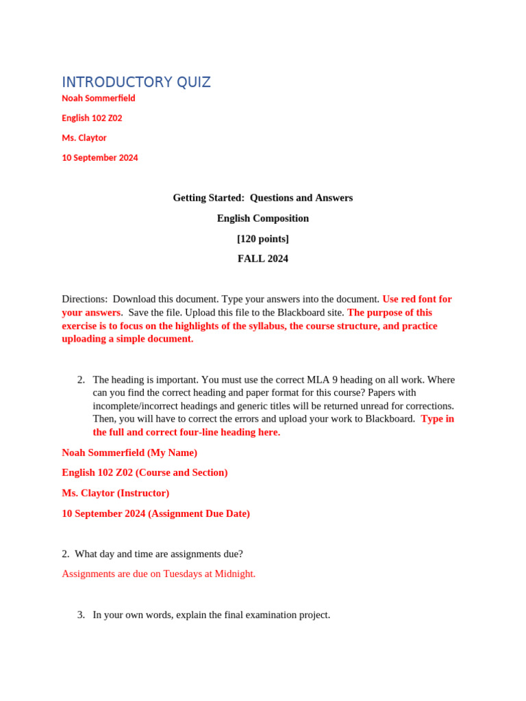 ENG102.Blackboard - Intro. Quiz Rev.08.31.2024 | PDF