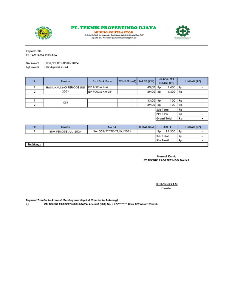 CONTOH INVOICE | PDF