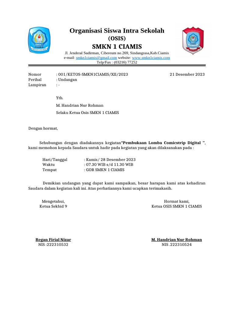 Kop Surat Undangan Osis | PDF