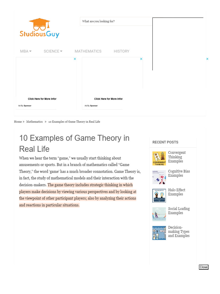 10 Examples of Game Theory in Real Life - StudiousGuy | PDF
