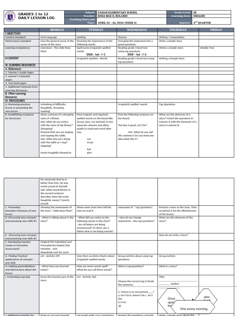 DLL - English 3 - Q4 - W4 | PDF