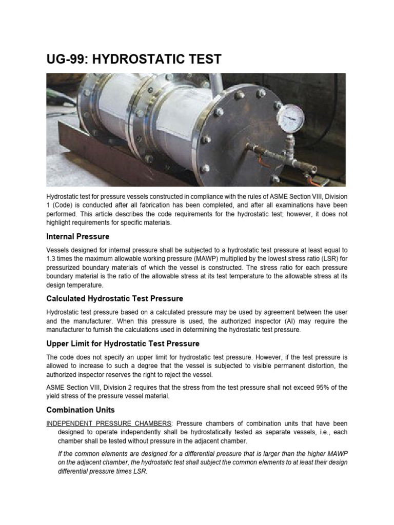 Hydrotest Requirements Per ASME Section VIII, Div. 1 | PDF
