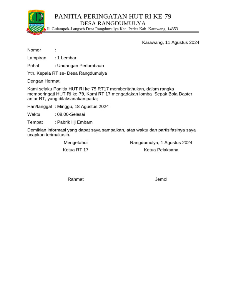 Surat Undangan Lomba | PDF