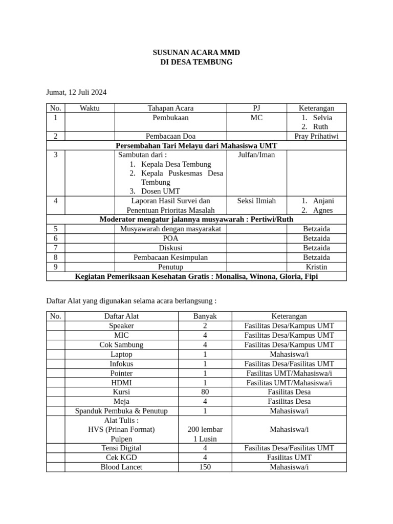 Susunan Acara MMD | PDF