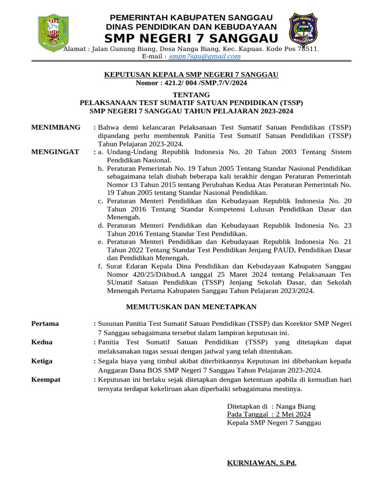 SK Panitia PSSP 2024 | PDF