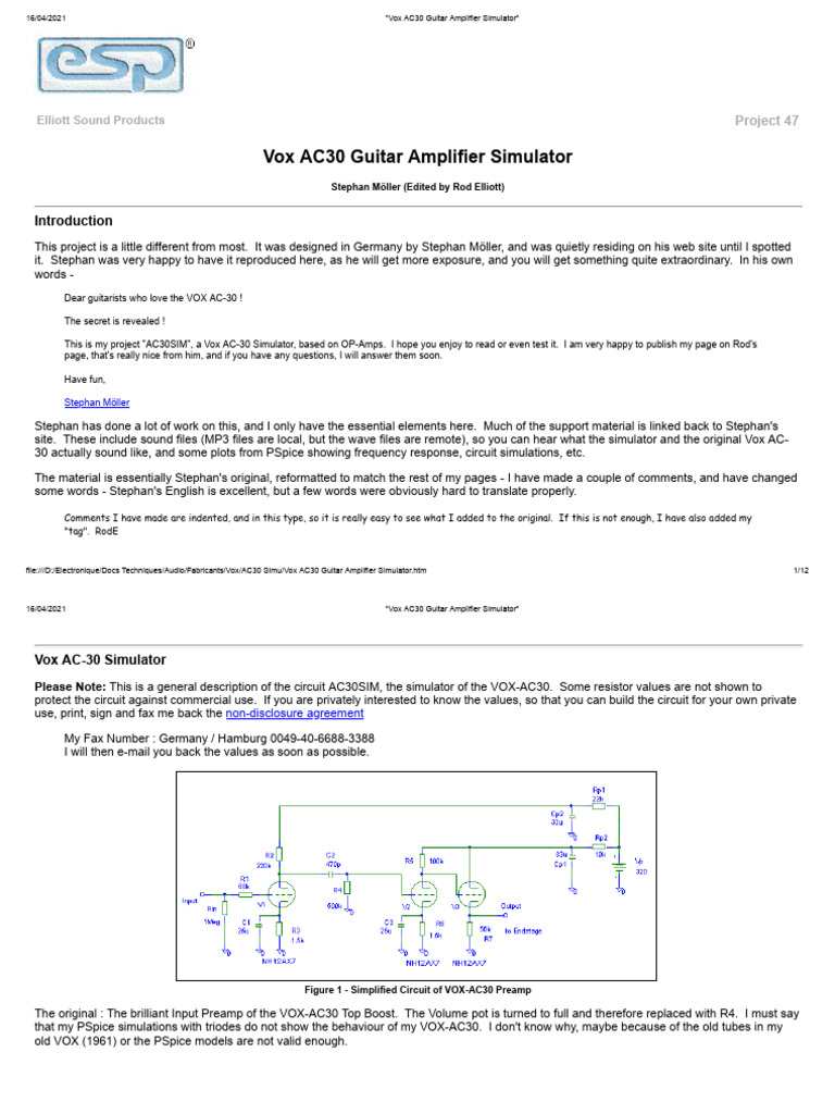 Vox AC30 Amp Simulator Guide | PDF | Operational Amplifier | Amplifier