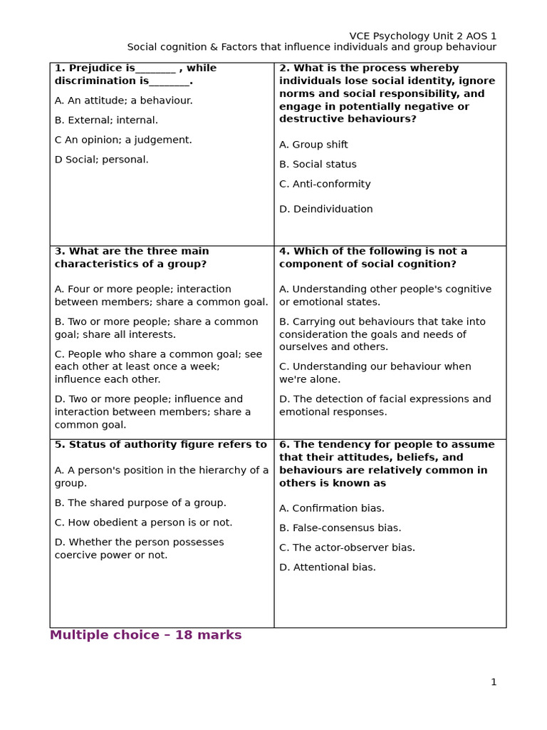 UNIT 2 AOS 1 - Practice Questions | PDF