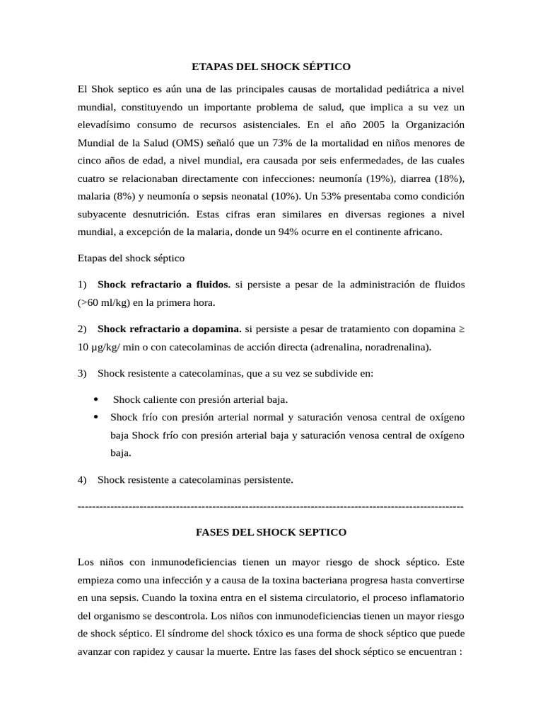 Etapas del Shock Séptico en Niños | PDF | Especialidades Medicas ...