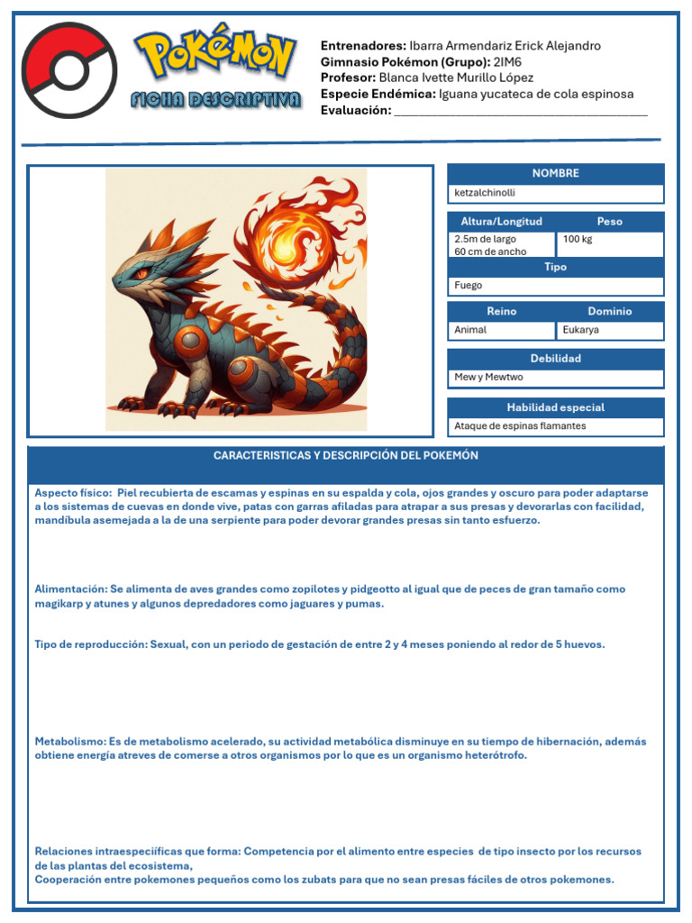 ficha pokemon mia Ibarra Erick | PDF