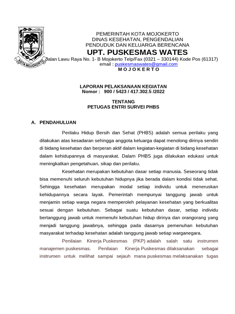 Laporan Entri PHBS 2022 | PDF