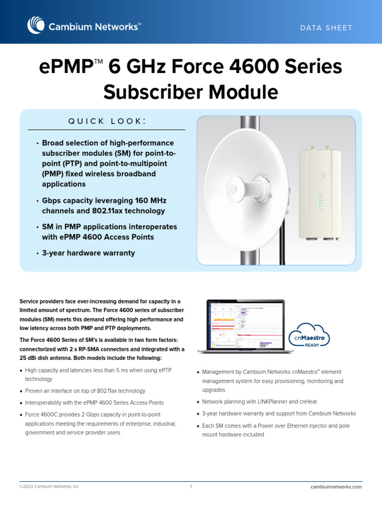 Cambium Networks Data Sheet ePMP Force 4600 Series SM | PDF