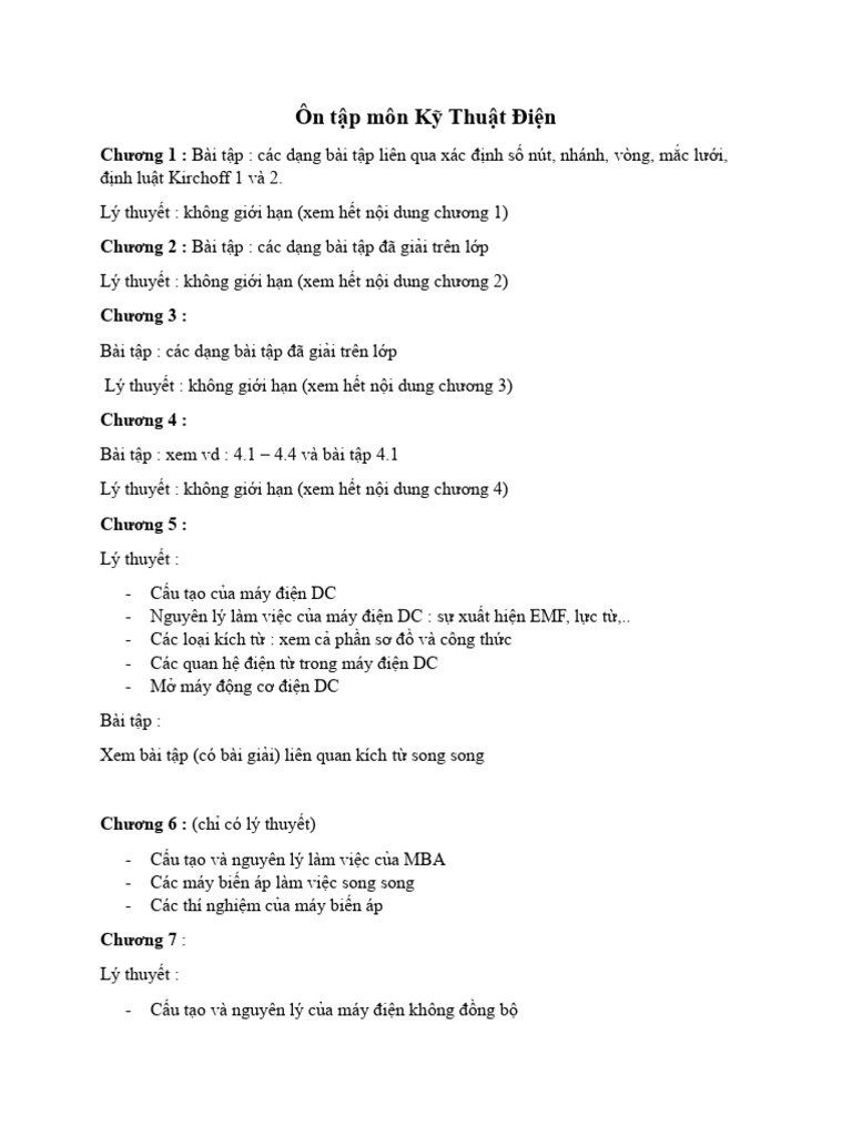 Ôn tập môn Kỹ Thuật Điện HKII 23-24 | PDF