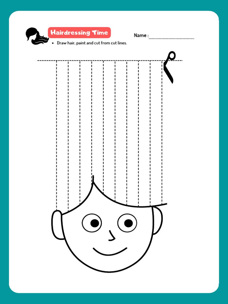 Hairdressing Time Worksheet Hair Line Drawing Coloring Cutting Activity ...