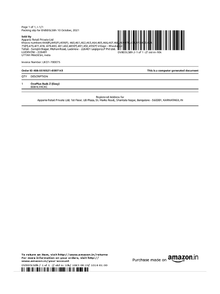 OnePlus Buds Z Bill | PDF