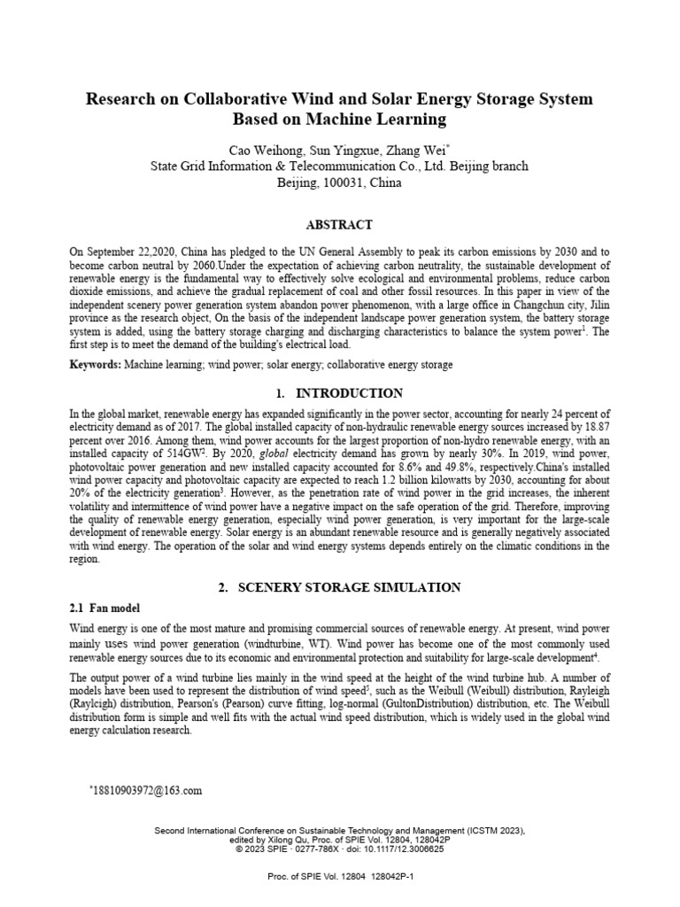 Research On Collaborative Wind and Solar Energy Storage System Based On Machine Learning | PDF