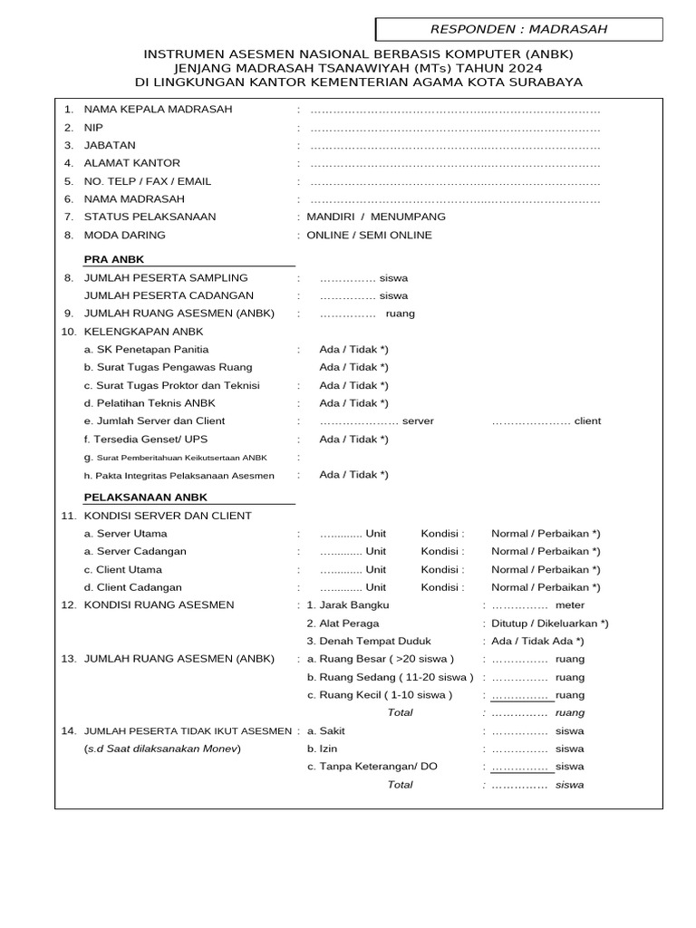 Instrumen Monitoring ANBK 2024 | PDF