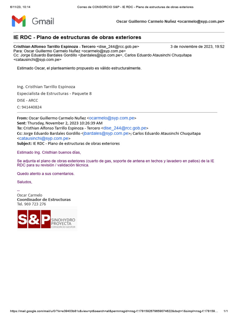 Correo de CONSORCIO S&P - IE RDC - Plano de Estructuras de Obras ...