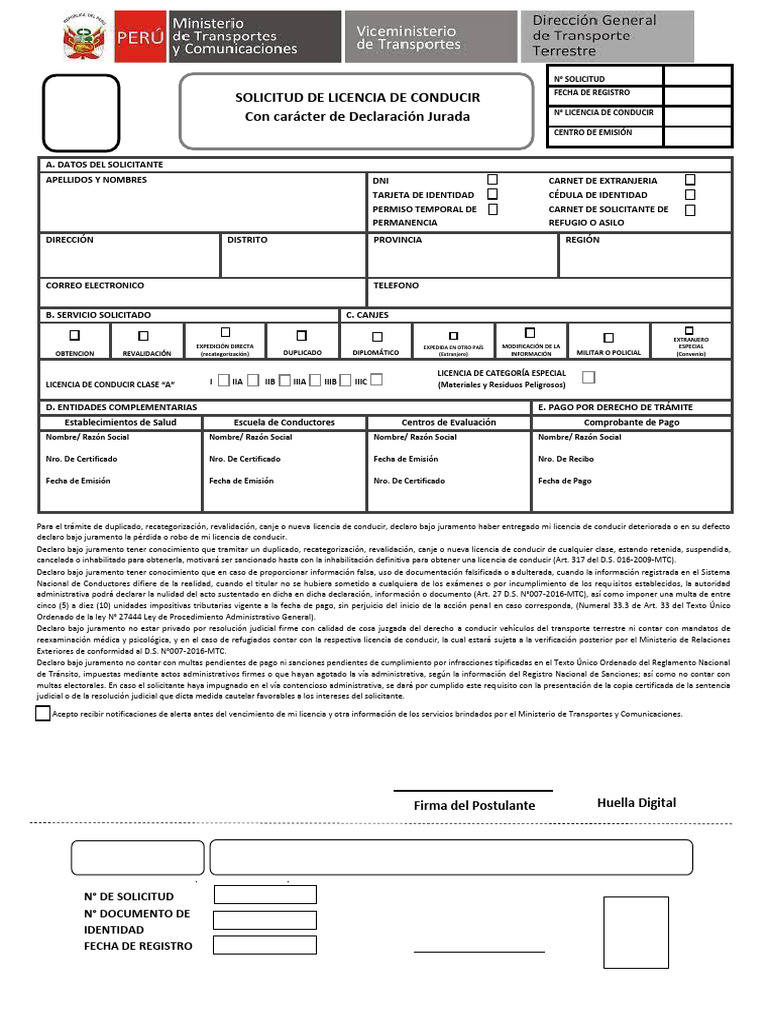 Solicitud de Licencia de Conducir PDF-1 | PDF