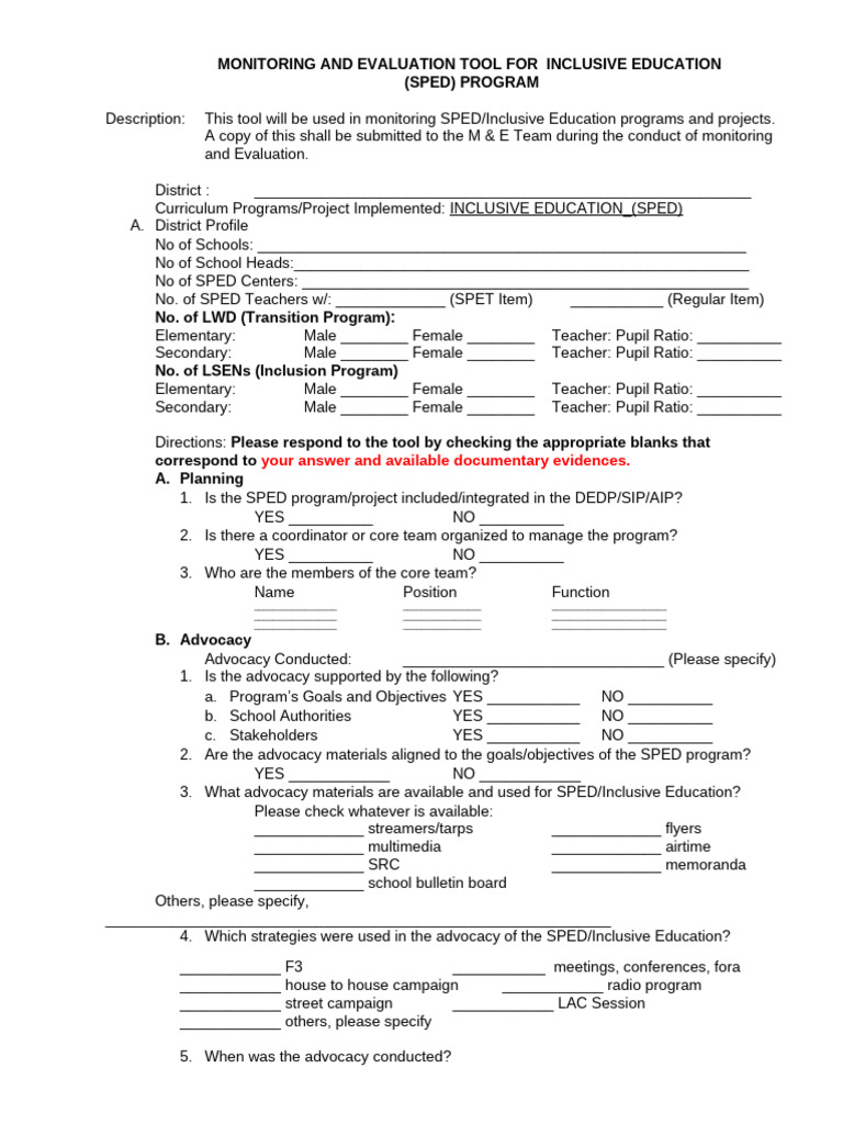 SPED Monitoring Tool | PDF