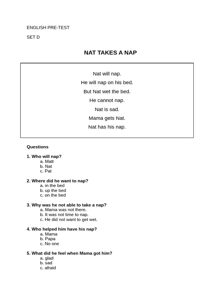 English Pre-Test Set D | PDF
