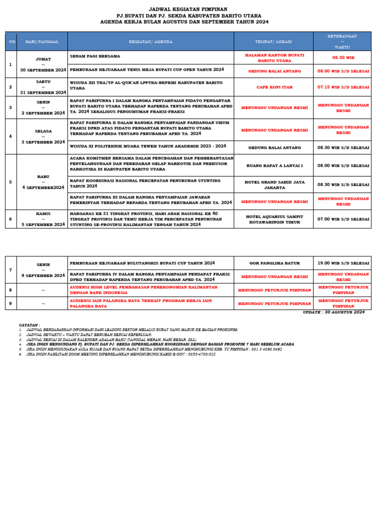 JADWAL KEGIATAN PIMPINAN Tahun 2024-73 | PDF