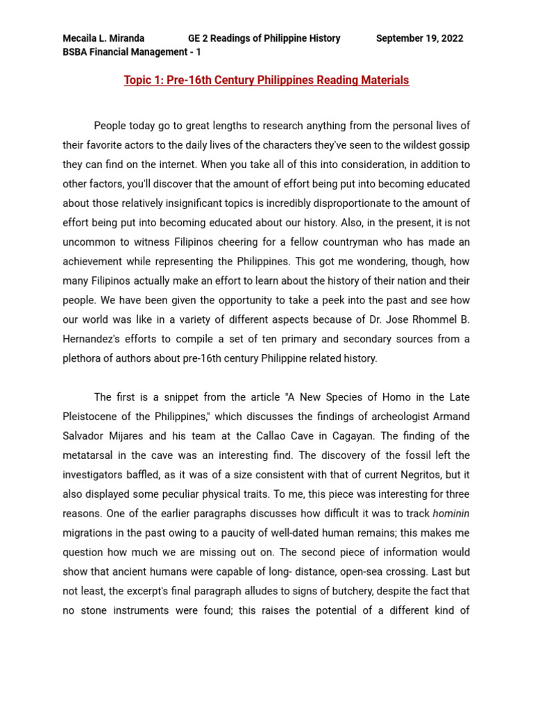 GE2 Topic1BookReview MirandaBSBAFM | PDF