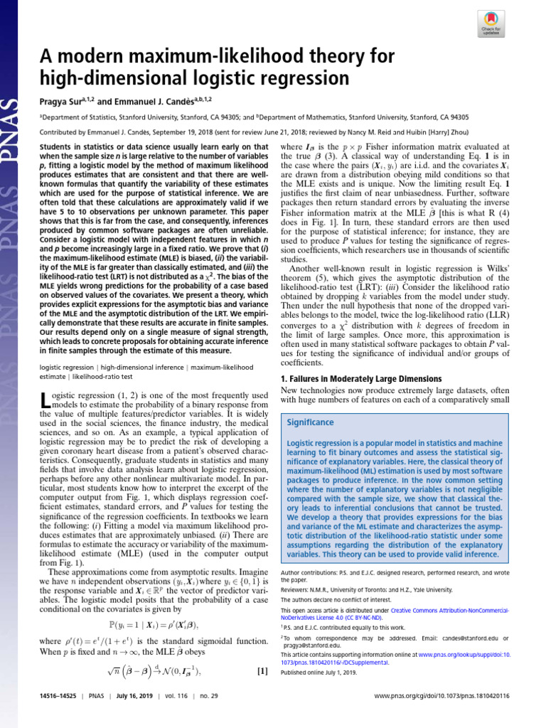 Sur Candès 2019 A Modern Maximum Likelihood Theory For High Dimensional ...