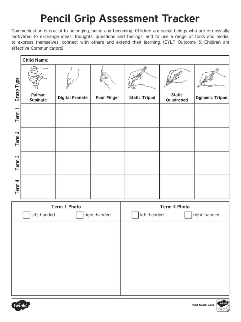 Kindergarten Pencil Grip Assessment Tracker Australian - Ver - 2 | PDF