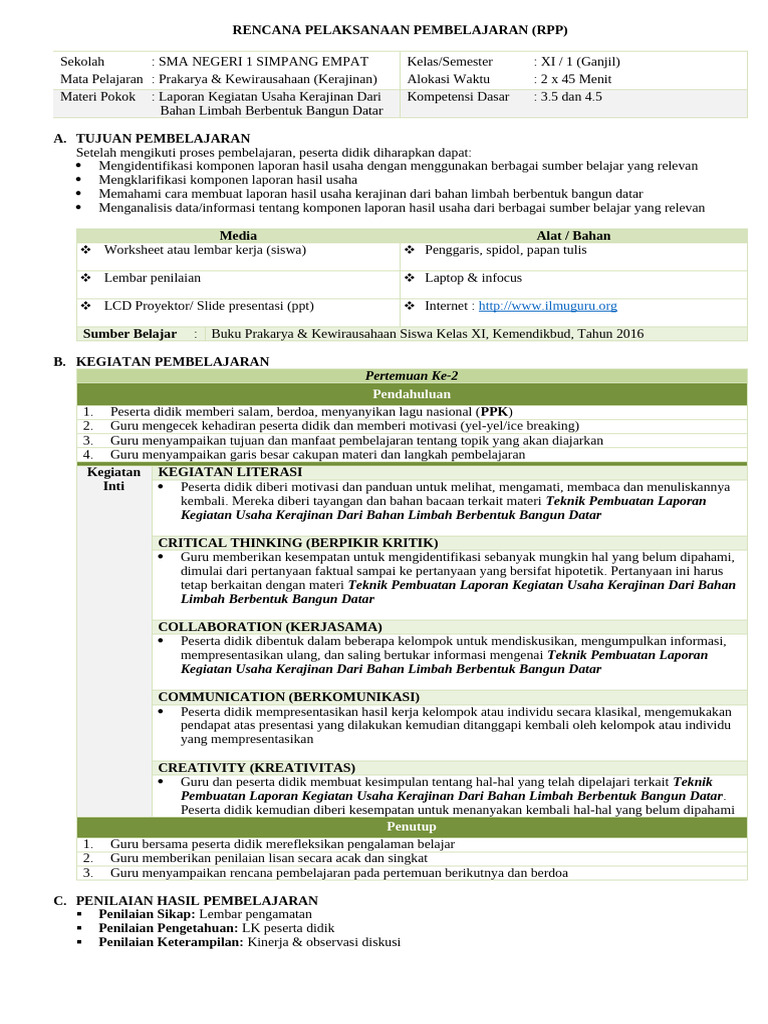 5.2 RPP I PKWU (Kerajinan) XI | PDF