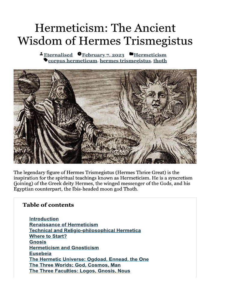 Hermeticism - The Ancient Wisdom of Hermes Trismegistus | PDF