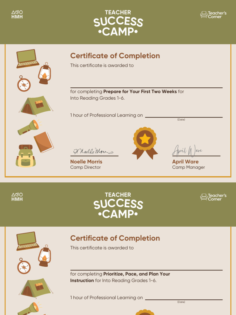 Camp Certificate - To Share - Into Reading G1-6 | PDF