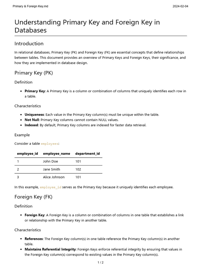 Primary & Foreign Key | PDF