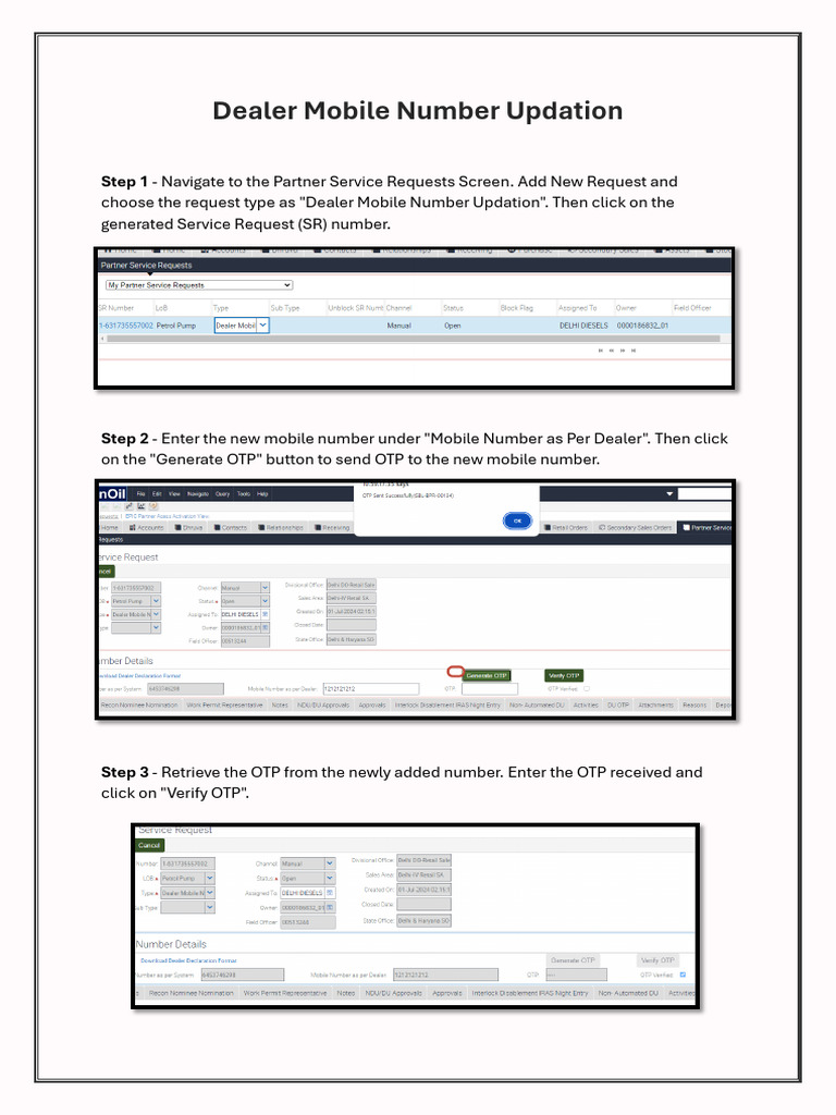 Dealer Mobile Number Updation | PDF