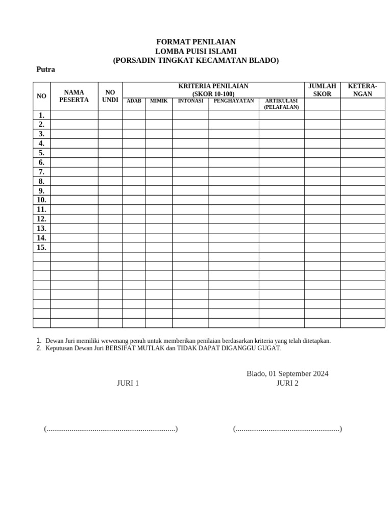 Format Penilaian Puisi | PDF