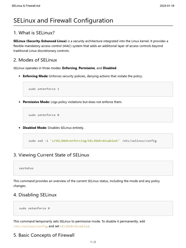SELinux & Firewall | PDF