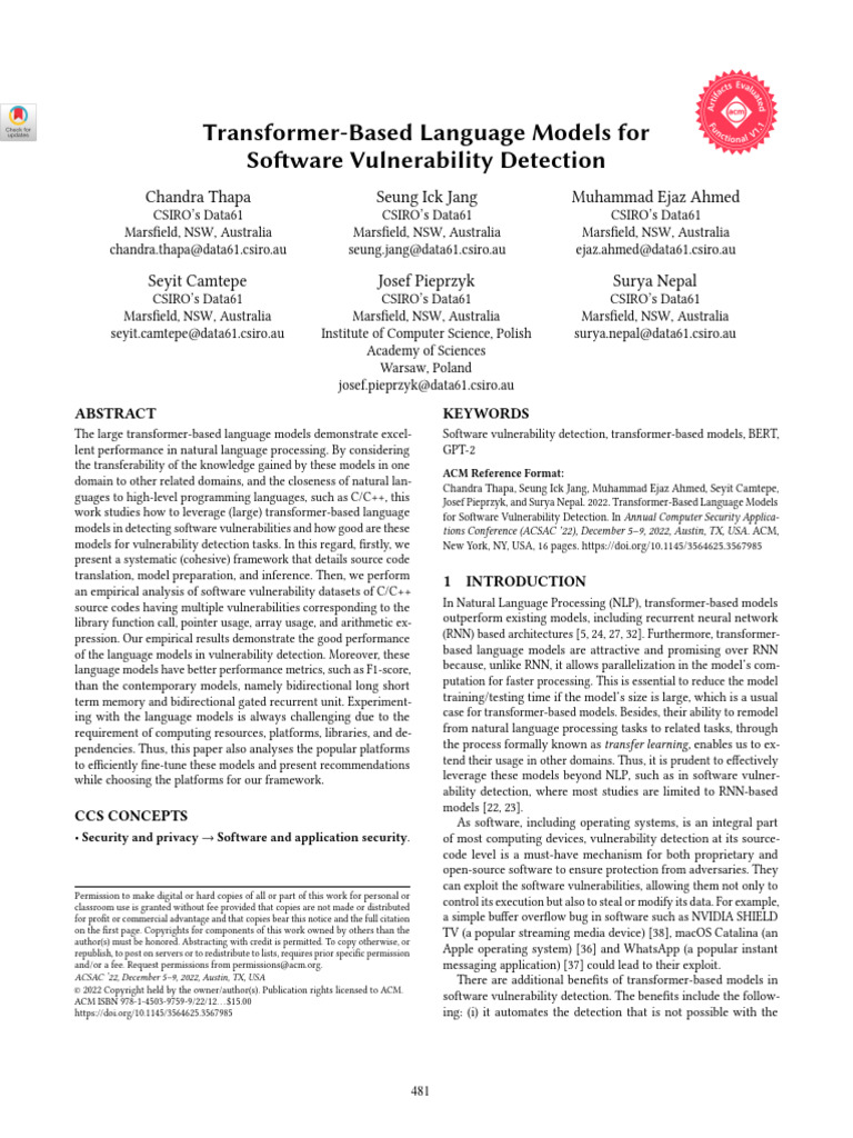 3-Transformer-Based Language Models For Software Vulnerability Detection-2022 | PDF