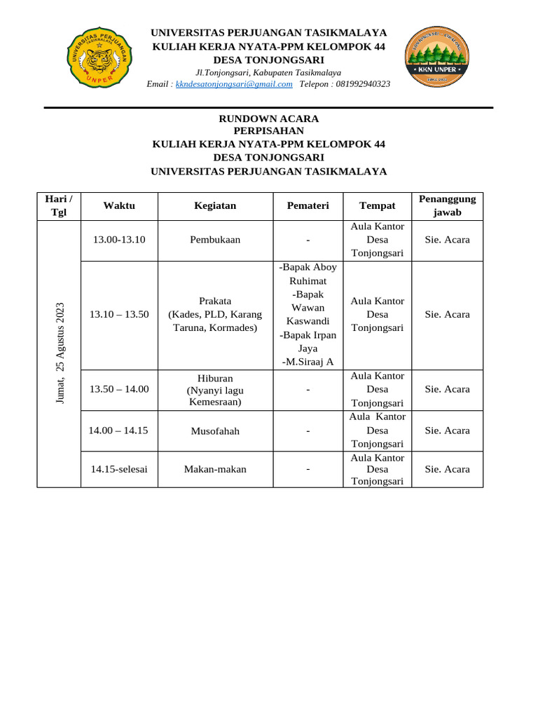 RUNDOWN ACARA PERPISAHAN | PDF