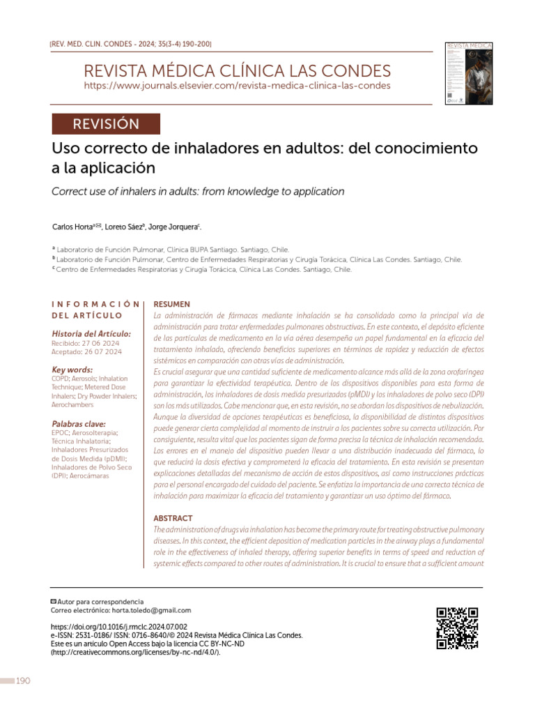 Uso Correcto de Inhaladores en Adultos Del Conocimiento A La Aplicación | PDF