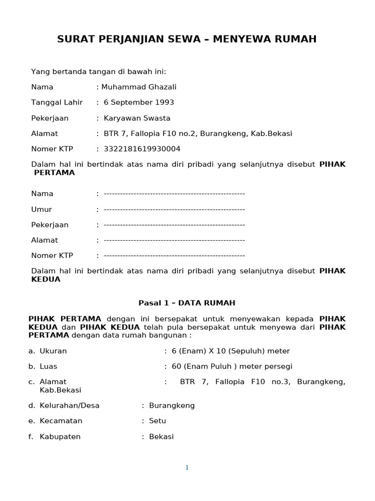 Contoh Surat Perjanjian Sewa Menyewa Rumah2 FH UII | PDF