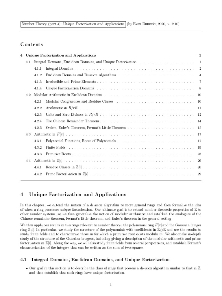 Numthy 4 Unique Factorization and Applications | PDF