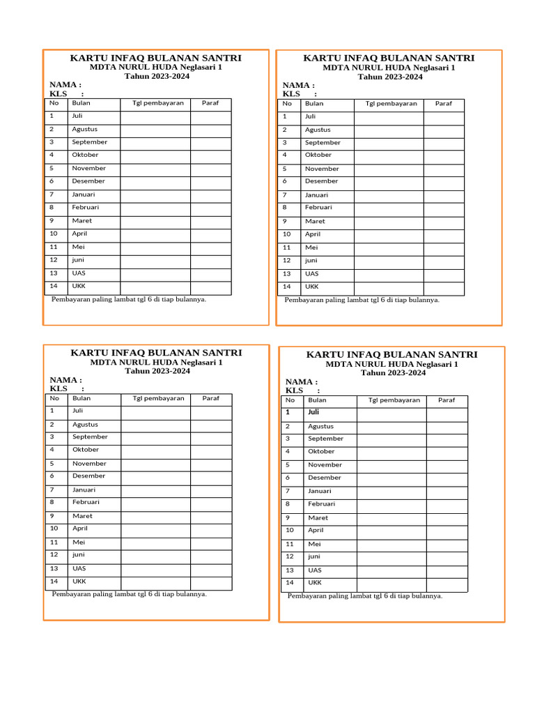 Format Kartu Infaq | PDF