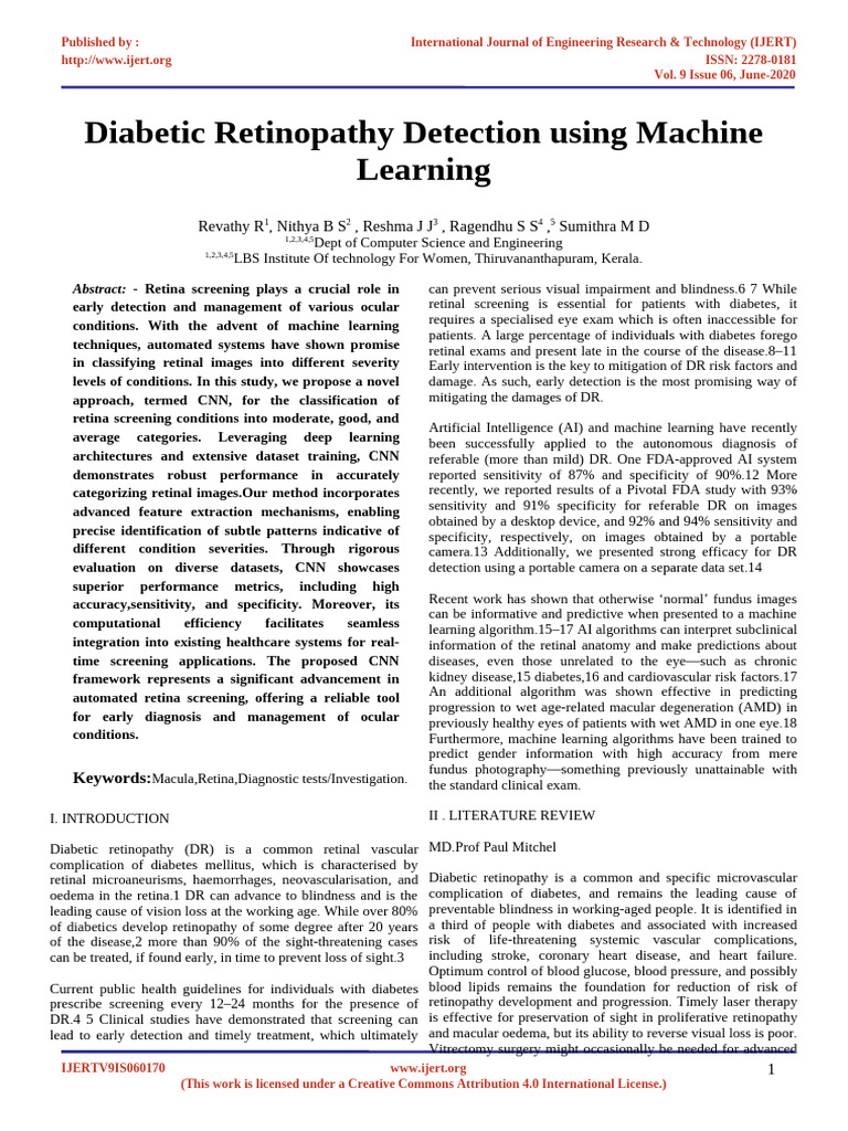 Diabetic Retinopathy Detection Using Machine Learn | PDF | Computers